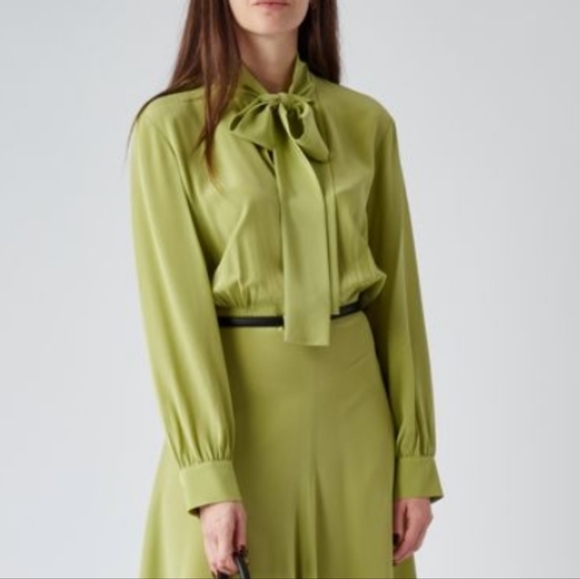 Gucci | Tops | Gucci Uniform Collection Silk Bow Tie Neck Blouse Green ...